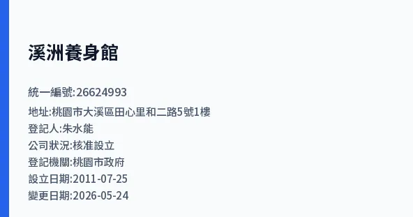 溪洲養身館的照片-統編 26624993(桃園市) 公司登記資料與營業項目詳細圖表