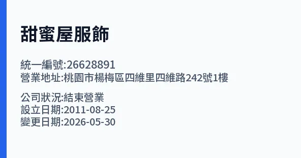甜蜜屋服飾的照片-統編 26628891(桃園市) 公司登記資料與營業項目詳細圖表