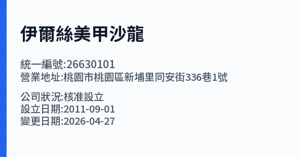 伊爾絲美甲沙龍的照片-統編 26630101(桃園市) 公司登記資料與營業項目詳細圖表