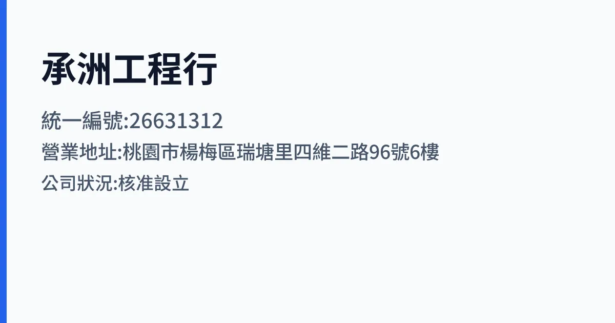 承洲工程行 - 統編 26631312(桃園市) 公司登記資料與營業項目詳細圖表