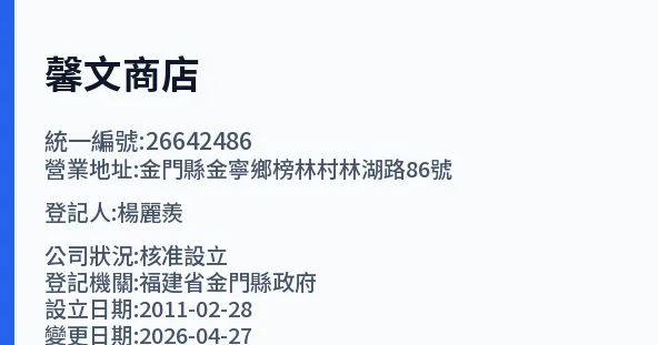 馨文商店的照片-統編 26642486(金門縣) 公司登記資料與營業項目詳細圖表