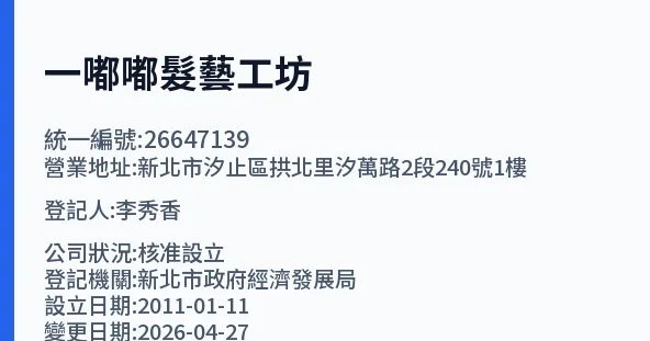 一嘟嘟髮藝工坊的照片-統編 26647139(新北市) 公司登記資料與營業項目詳細圖表