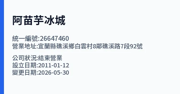 阿苗芋冰城的照片-統編 26647460(宜蘭縣) 公司登記資料與營業項目詳細圖表