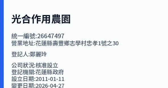 光合作用農園的照片-統編 26647497(花蓮縣) 公司登記資料與營業項目詳細圖表