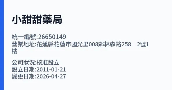 小甜甜藥局的照片-統編 26650149(花蓮縣) 公司登記資料與營業項目詳細圖表