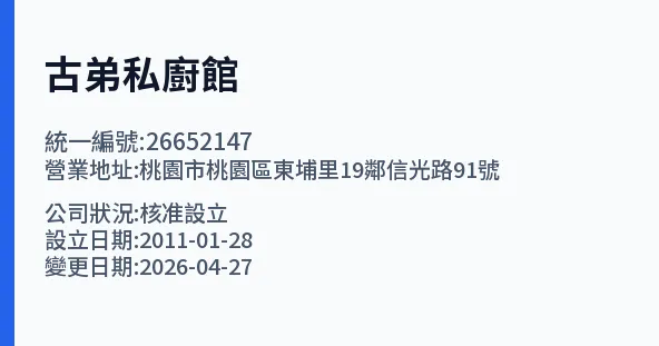 古弟私廚館的照片-統編 26652147(桃園市) 公司登記資料與營業項目詳細圖表