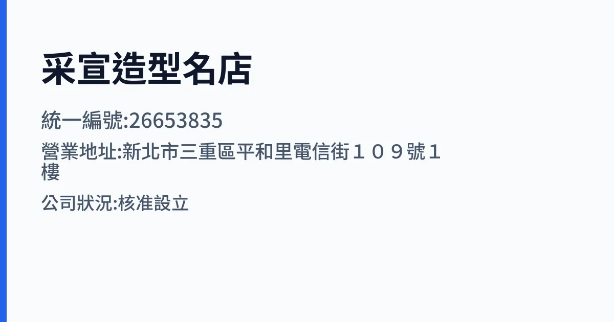 采宣造型名店 - 統編 26653835(新北市) 公司登記資料與營業項目詳細圖表