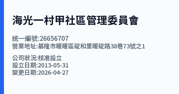 海光一村甲社區管理委員會的照片-統編 26656707(基隆市) 公司登記資料與營業項目詳細圖表