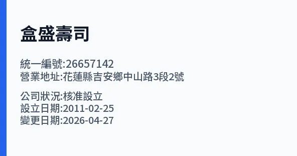 盒盛壽司的照片-統編 26657142(花蓮縣) 公司登記資料與營業項目詳細圖表