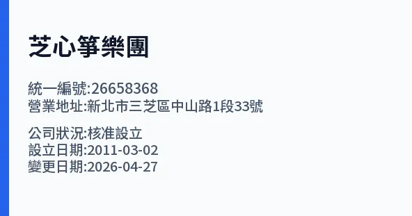 芝心箏樂團的照片-統編 26658368(新北市) 公司登記資料與營業項目詳細圖表