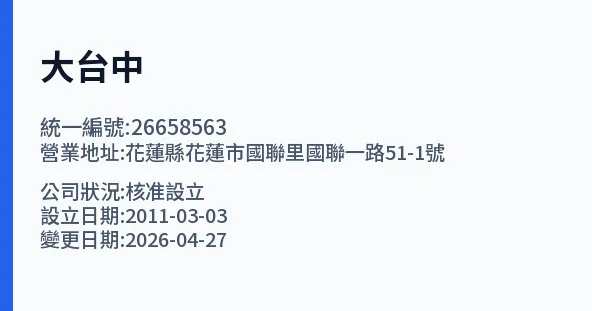 大台中的照片-統編 26658563(花蓮縣) 公司登記資料與營業項目詳細圖表