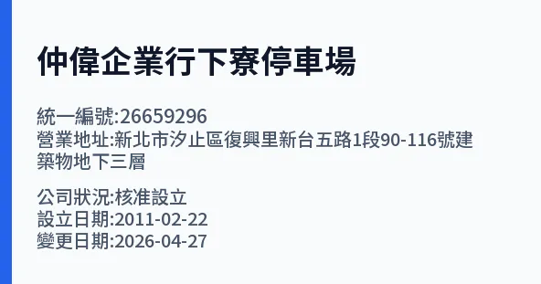 仲偉企業行下寮停車場的照片-統編 26659296(新北市) 公司登記資料與營業項目詳細圖表