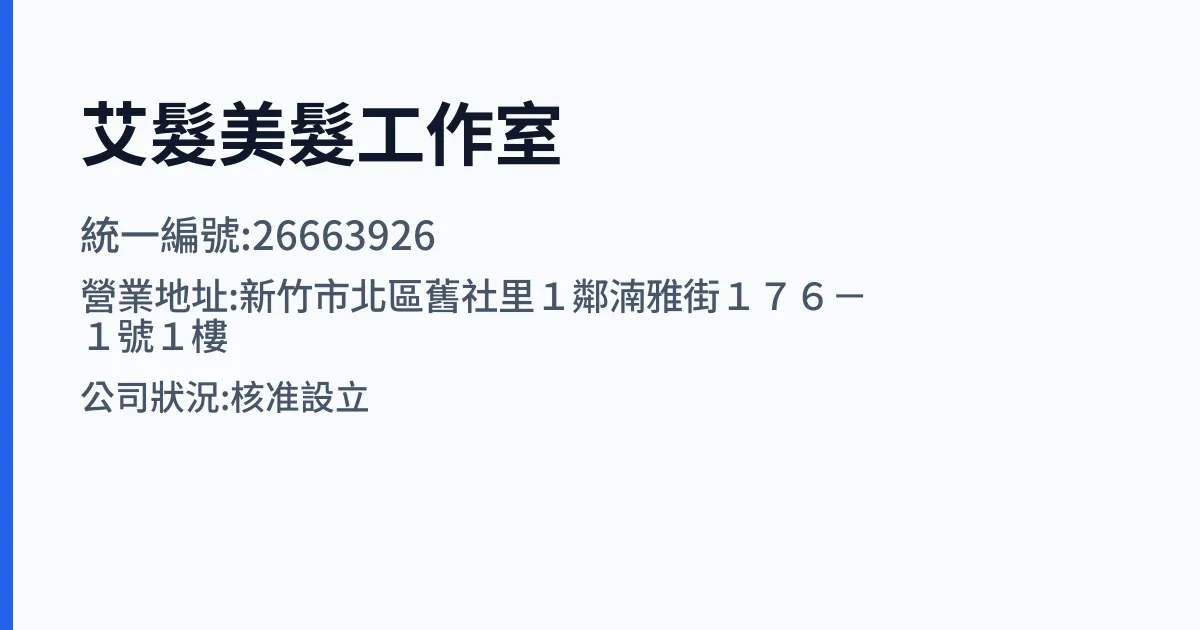 艾髮美髮工作室 - 統編 26663926(新竹市) 公司登記資料與營業項目詳細圖表