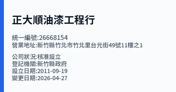 正大順油漆工程行的照片-統編 26668154(新竹縣) 公司登記資料與營業項目詳細圖表