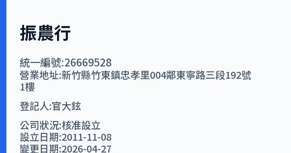 振農行的照片-統編 26669528(新竹縣) 公司登記資料與營業項目詳細圖表