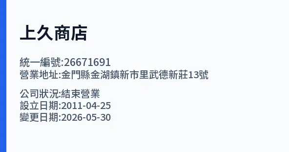 上久商店的照片-統編 26671691(金門縣) 公司登記資料與營業項目詳細圖表
