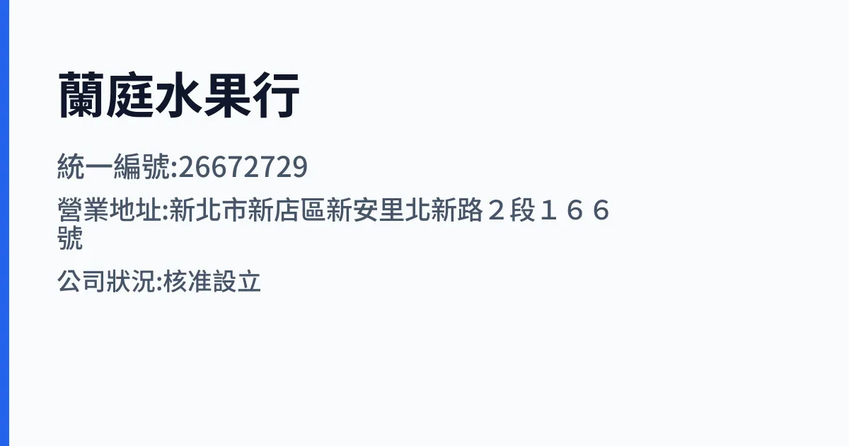 蘭庭水果行 - 統編 26672729(新北市) 公司登記資料與營業項目詳細圖表