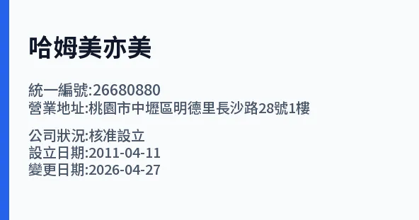 哈姆美亦美的照片-統編 26680880(桃園市) 公司登記資料與營業項目詳細圖表