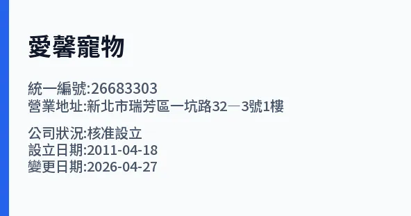 愛馨寵物的照片-統編 26683303(新北市) 公司登記資料與營業項目詳細圖表