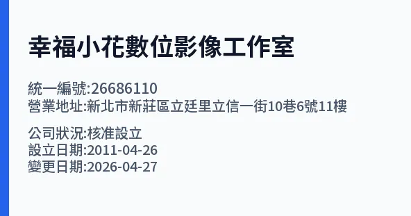 幸福小花數位影像工作室的照片-統編 26686110(新北市) 公司登記資料與營業項目詳細圖表