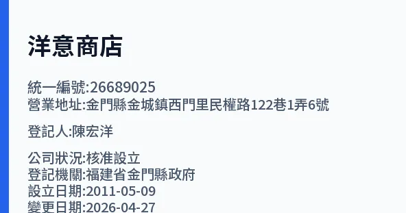 洋意商店的照片-統編 26689025(金門縣) 公司登記資料與營業項目詳細圖表