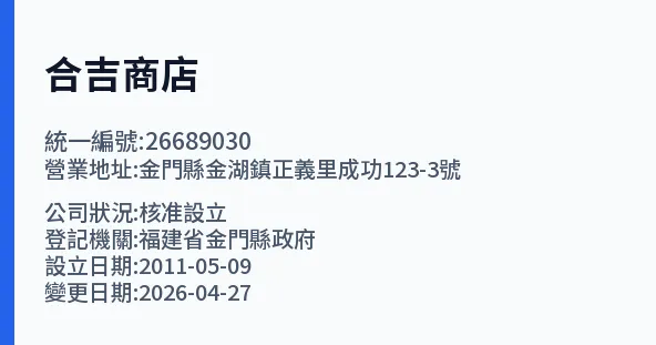 合吉商店的照片-統編 26689030(金門縣) 公司登記資料與營業項目詳細圖表
