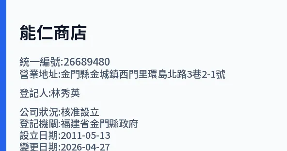 能仁商店的照片-統編 26689480(金門縣) 公司登記資料與營業項目詳細圖表