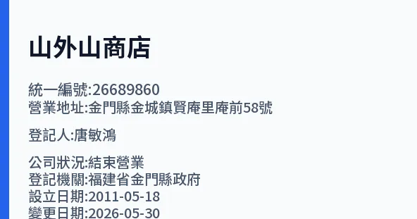 山外山商店的照片-統編 26689860(金門縣) 公司登記資料與營業項目詳細圖表