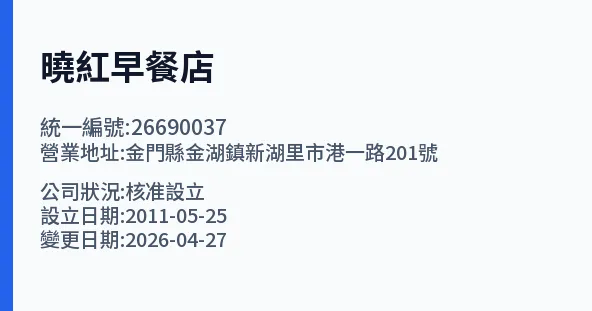 曉紅早餐店的照片-統編 26690037(金門縣) 公司登記資料與營業項目詳細圖表