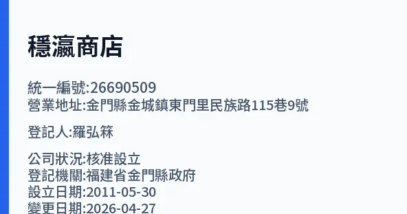 穩瀛商店的照片-統編 26690509(金門縣) 公司登記資料與營業項目詳細圖表