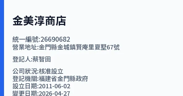 金美淳商店的照片-統編 26690682(金門縣) 公司登記資料與營業項目詳細圖表