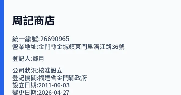周記商店的照片-統編 26690965(金門縣) 公司登記資料與營業項目詳細圖表