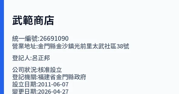 武範商店的照片-統編 26691090(金門縣) 公司登記資料與營業項目詳細圖表