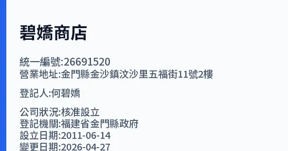 碧嬌商店的照片-統編 26691520(金門縣) 公司登記資料與營業項目詳細圖表