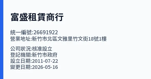富盛租賃商行的照片-統編 26691922(新竹市) 公司登記資料與營業項目詳細圖表