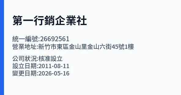 第一行銷企業社的照片-統編 26692561(新竹市) 公司登記資料與營業項目詳細圖表
