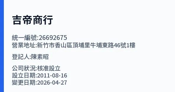 吉帝商行的照片-統編 26692675(新竹市) 公司登記資料與營業項目詳細圖表
