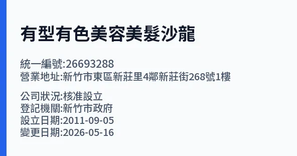 有型有色美容美髮沙龍的照片-統編 26693288(新竹市) 公司登記資料與營業項目詳細圖表