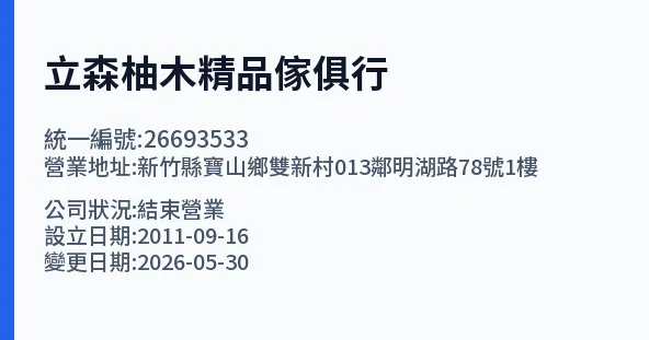 立森柚木精品傢俱行的照片-統編 26693533(新竹縣) 公司登記資料與營業項目詳細圖表