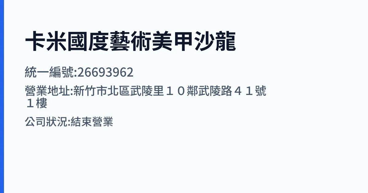 卡米國度藝術美甲沙龍 - 統編 26693962(新竹市) 公司登記資料與營業項目詳細圖表