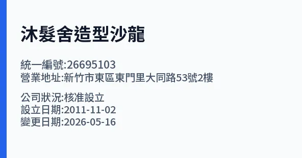 沐髮舍造型沙龍的照片-統編 26695103(新竹市) 公司登記資料與營業項目詳細圖表