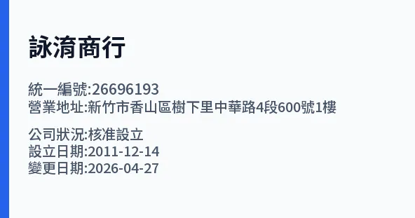 詠淯商行的照片-統編 26696193(新竹市) 公司登記資料與營業項目詳細圖表
