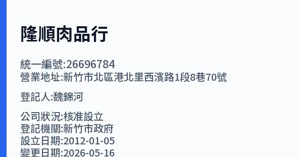 隆順肉品行的照片-統編 26696784(新竹市) 公司登記資料與營業項目詳細圖表