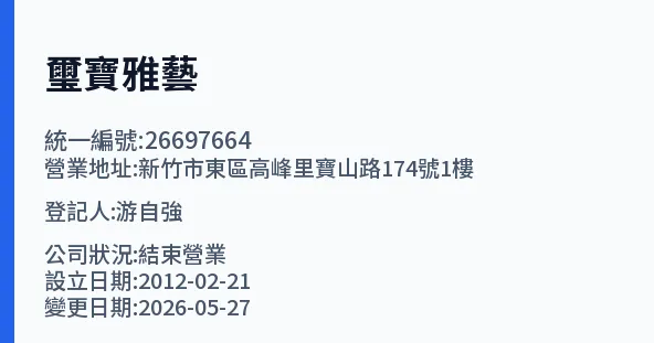璽寶雅藝的照片-統編 26697664(新竹市) 公司登記資料與營業項目詳細圖表