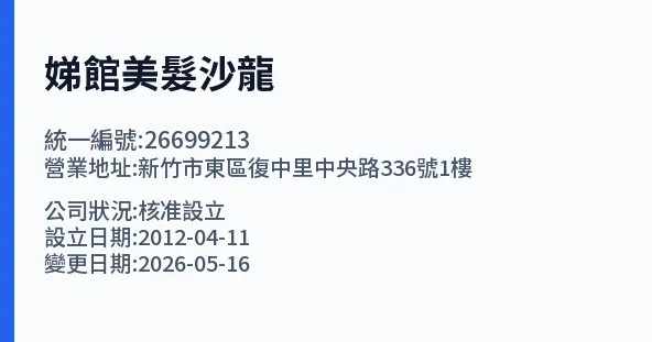 娣館美髮沙龍的照片-統編 26699213(新竹市) 公司登記資料與營業項目詳細圖表