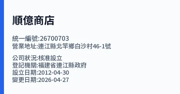 順億商店的照片-統編 26700703(連江縣) 公司登記資料與營業項目詳細圖表