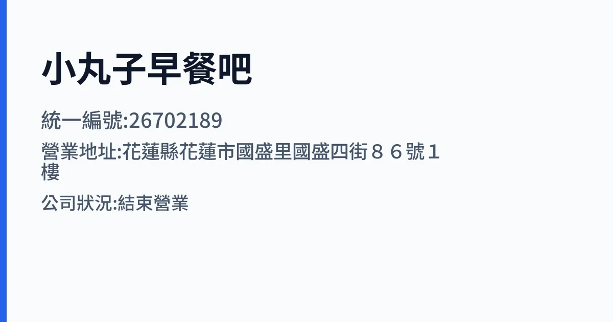 小丸子早餐吧 - 統編 26702189(花蓮縣) 公司登記資料與營業項目詳細圖表
