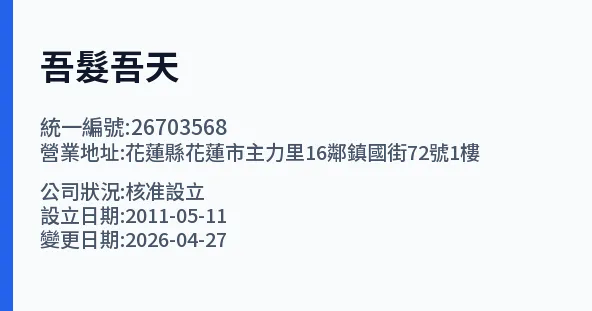吾髮吾天的照片-統編 26703568(花蓮縣) 公司登記資料與營業項目詳細圖表
