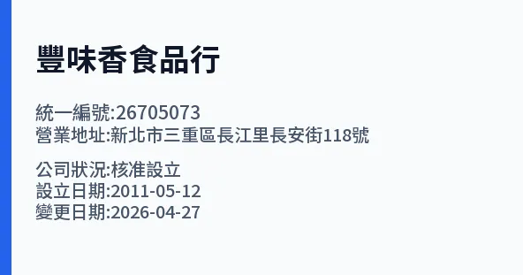 豐味香食品行的照片-統編 26705073(新北市) 公司登記資料與營業項目詳細圖表