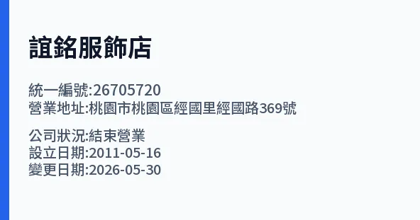 誼銘服飾店的照片-統編 26705720(桃園市) 公司登記資料與營業項目詳細圖表